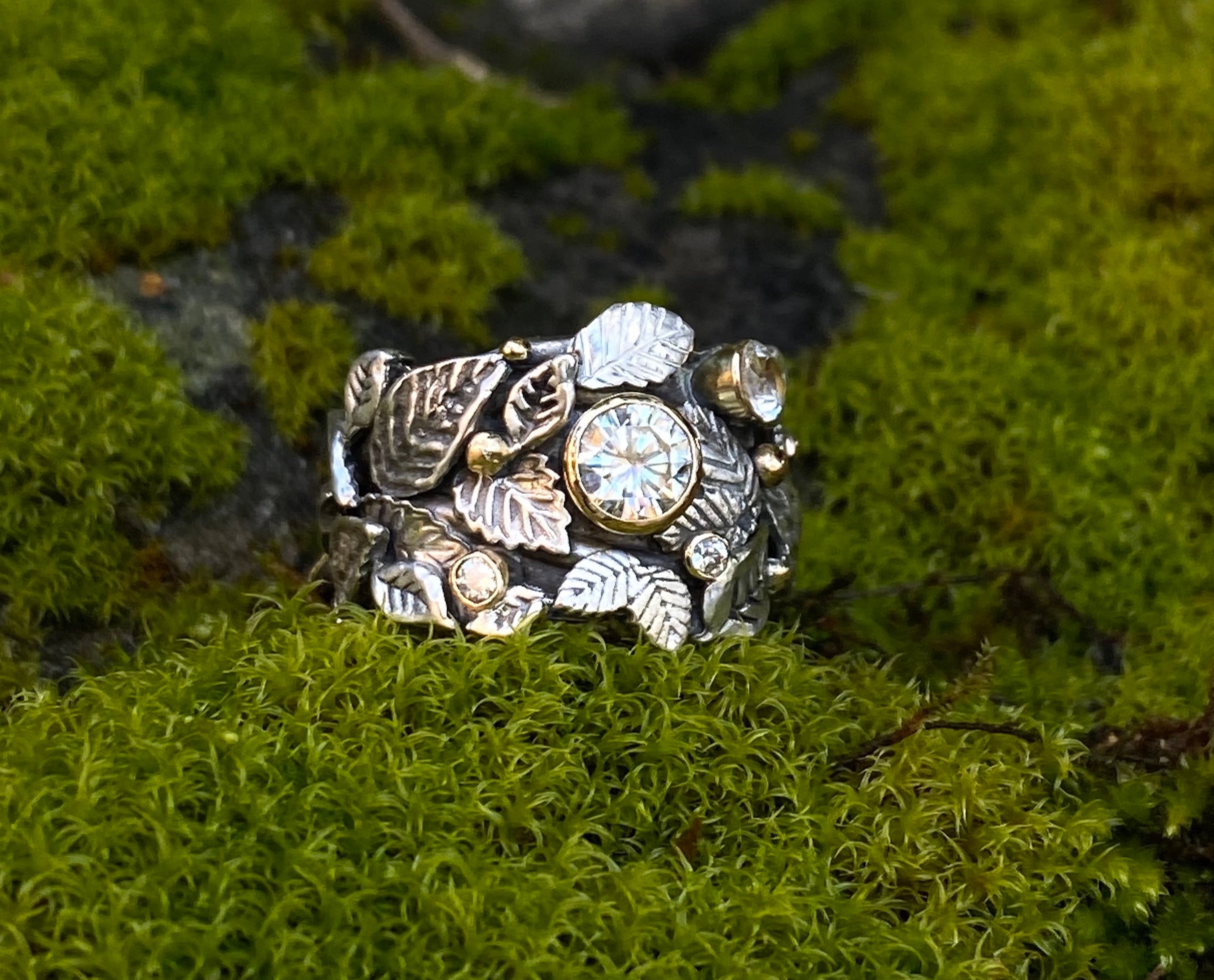 Garden of Eden Ring, Sterling Silver & 14k Yellow Gold With Moissanite ...